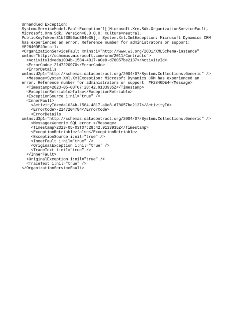 CRM Error: XML and SQL Issues | PDF | Business