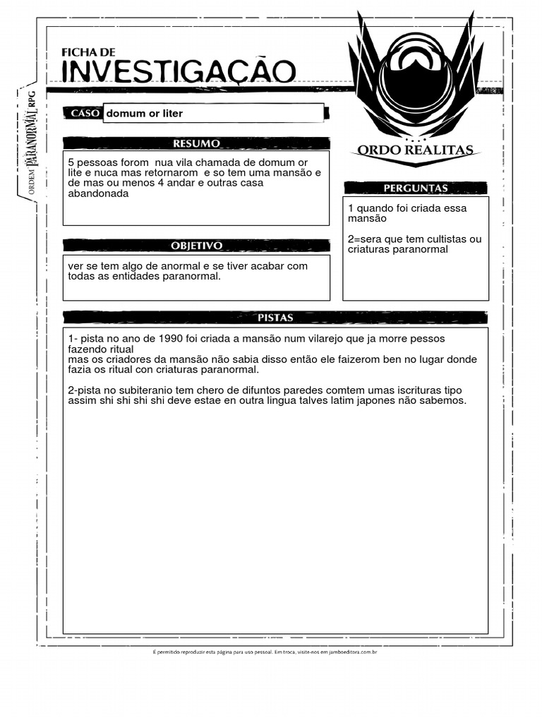 Ficha de Investigacao Editavel 1 PDF | PDF