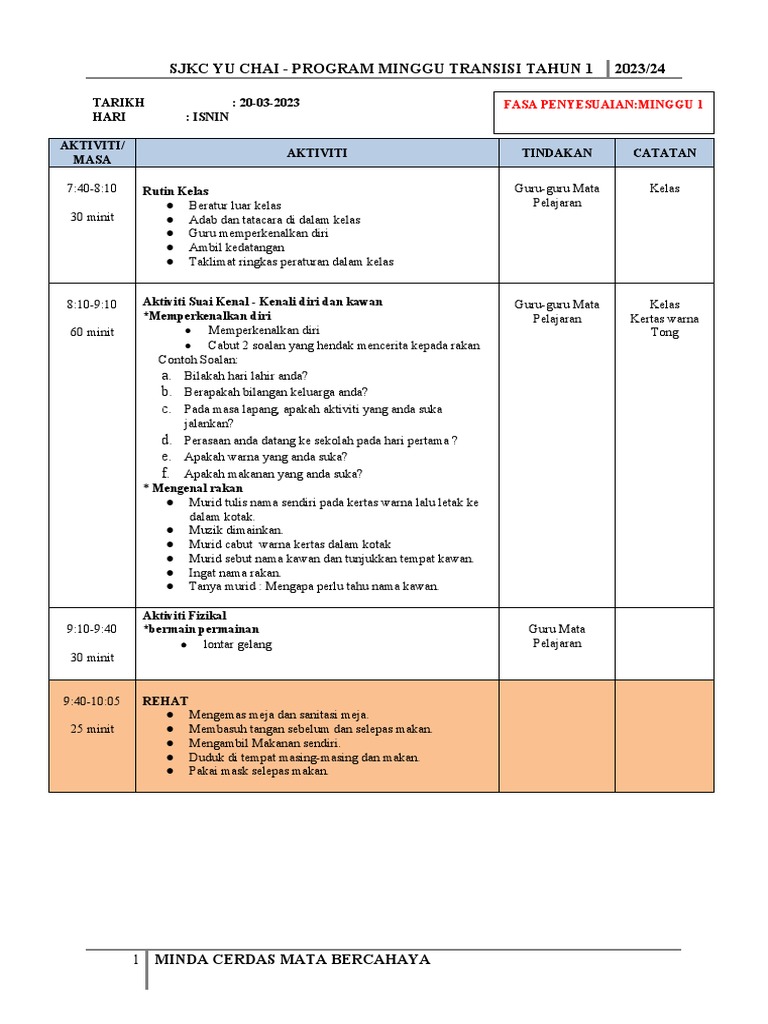 Transisi Tahun 1 20232024 | PDF