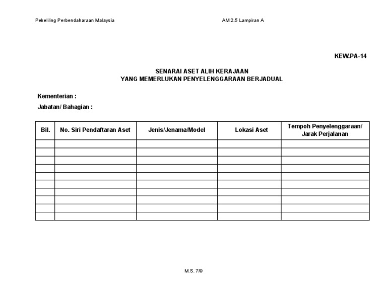 KEW_PA_14__Senarai_Aset_Alih_Memerlukan_Penyelenggaraan_Berjadual_.docx | PDF