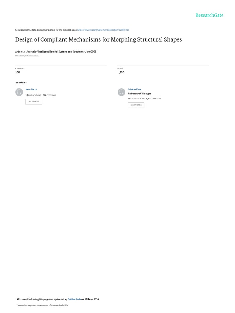 Design of Compliant Mechanisms For Morphing Struct PDF | PDF