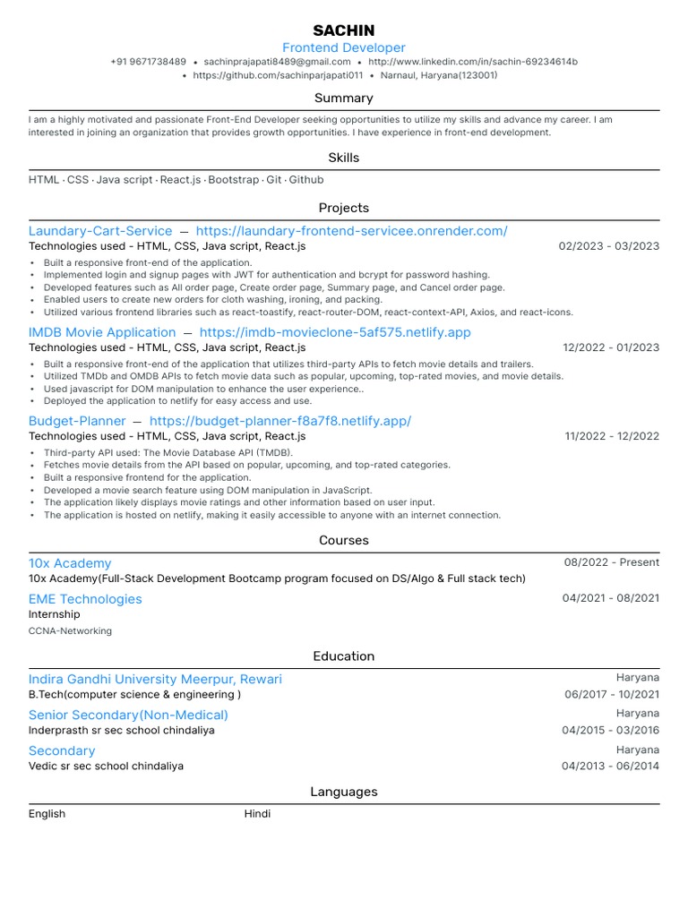 Sachin Frontend Developer PDF | PDF | Java Script | Web Development