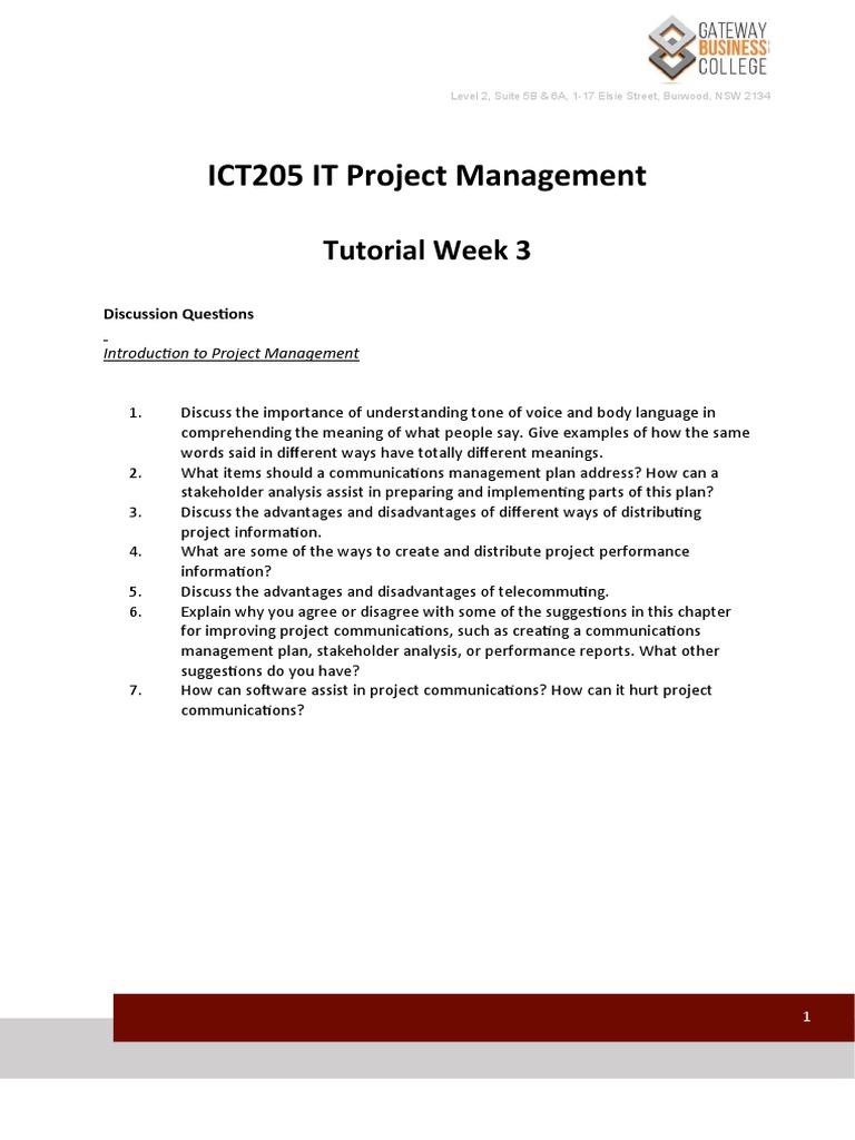 ICT205 IT Project Management Tutorial | PDF