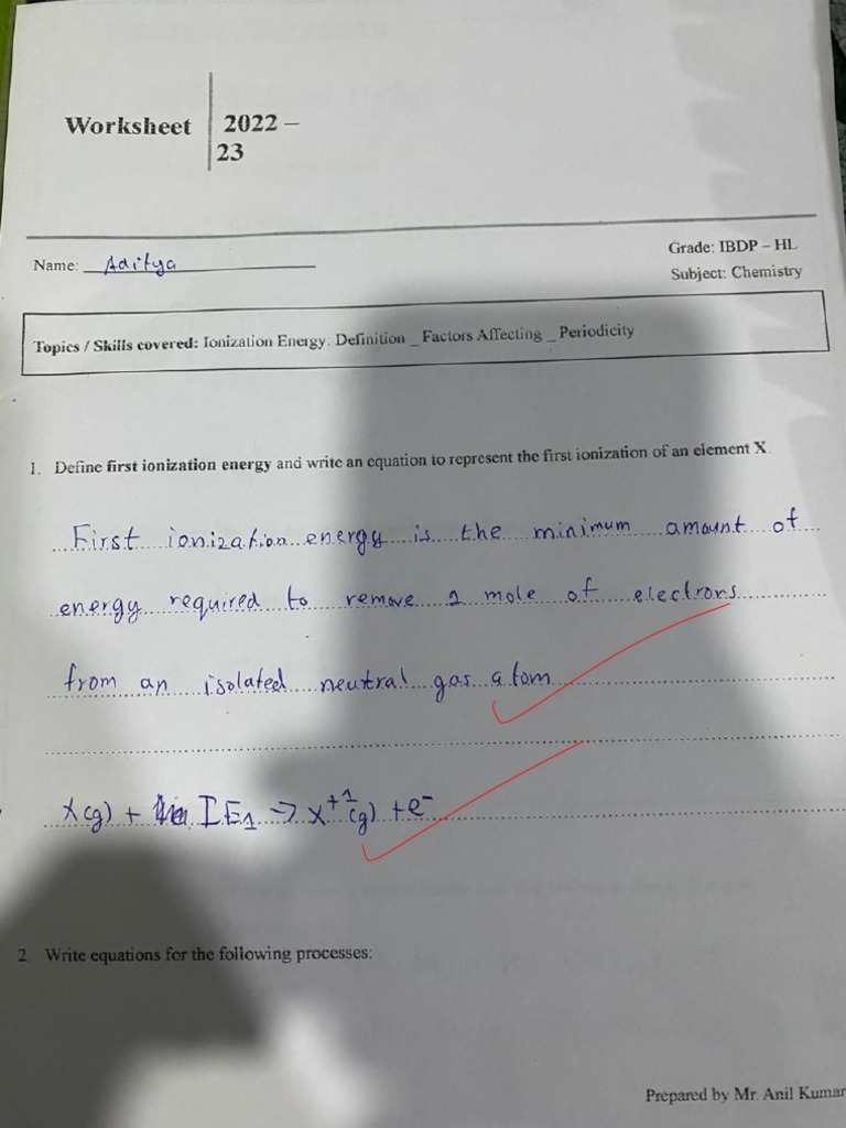 Aditya - Ionization Energy Worksheet | PDF