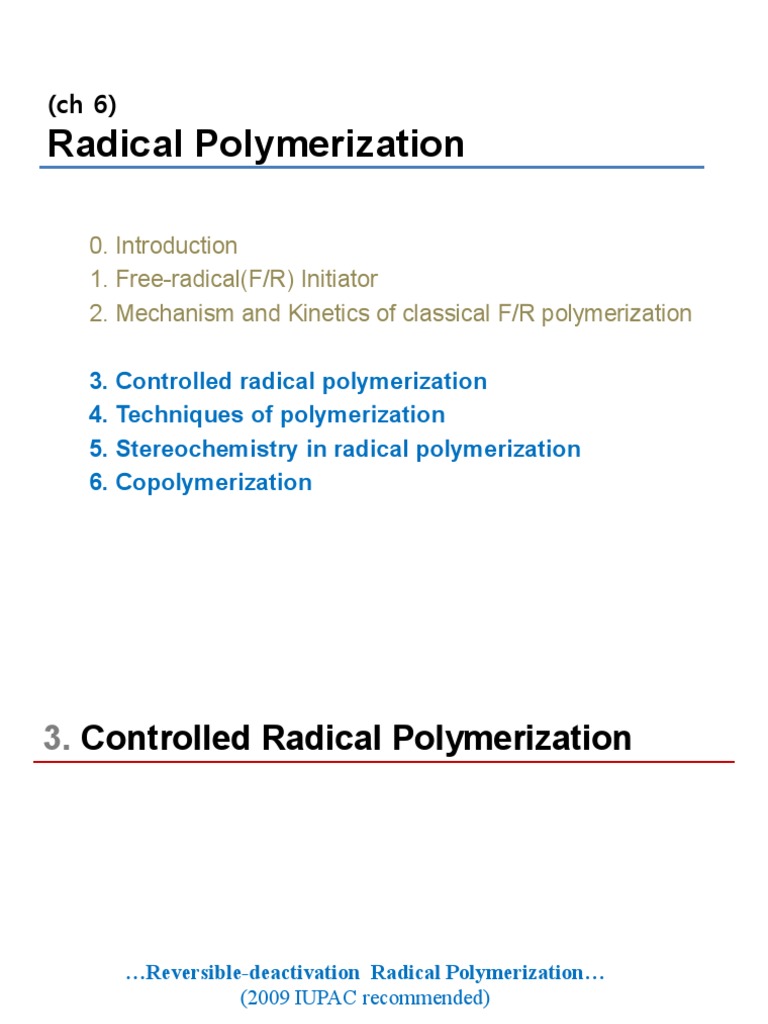 ch6 Free Radical Polymerization-B | PDF | Copolymer | Polymerization