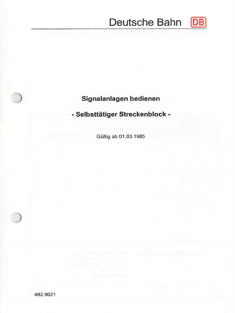 DBAG - RiL 482.9021 Signalanlagen Bedienen Selbsttätiger Streckenblock ...