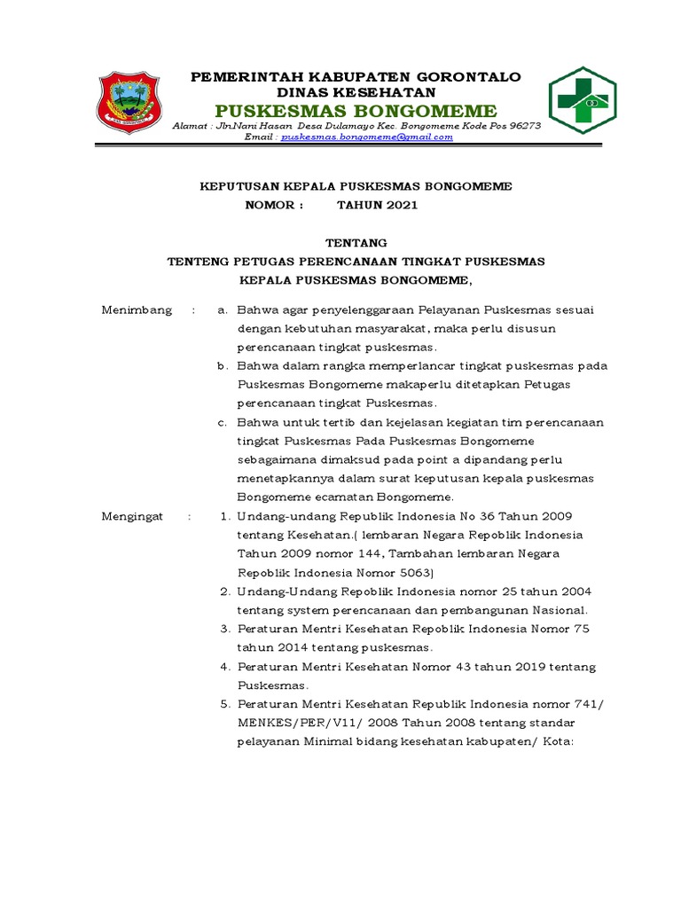 SK Perencanaan Puskesmas | PDF