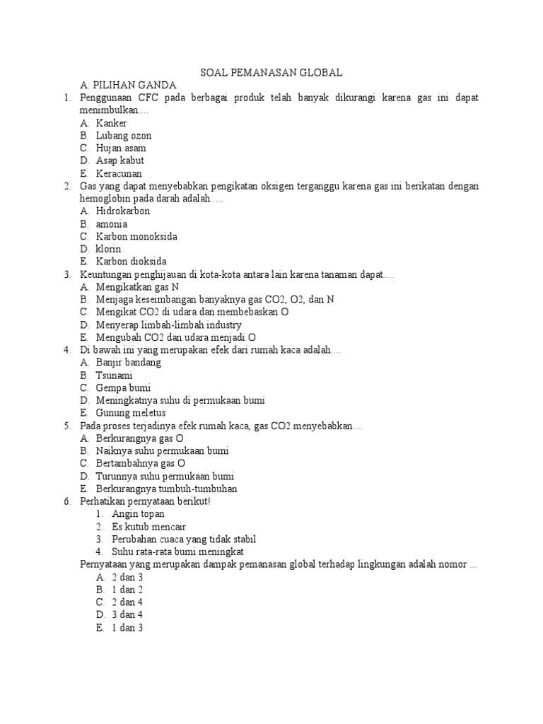 SOAL PEMANASAN GLOBAL Latihan | PDF