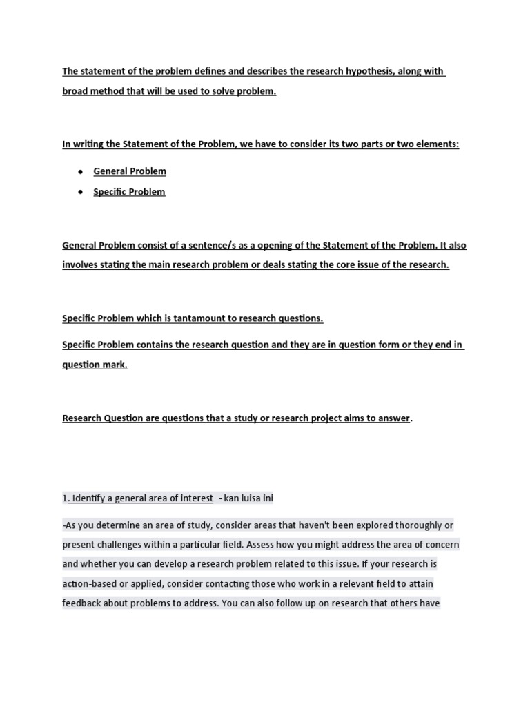 Formulating Clear Statement of Research Problem and Questions ...