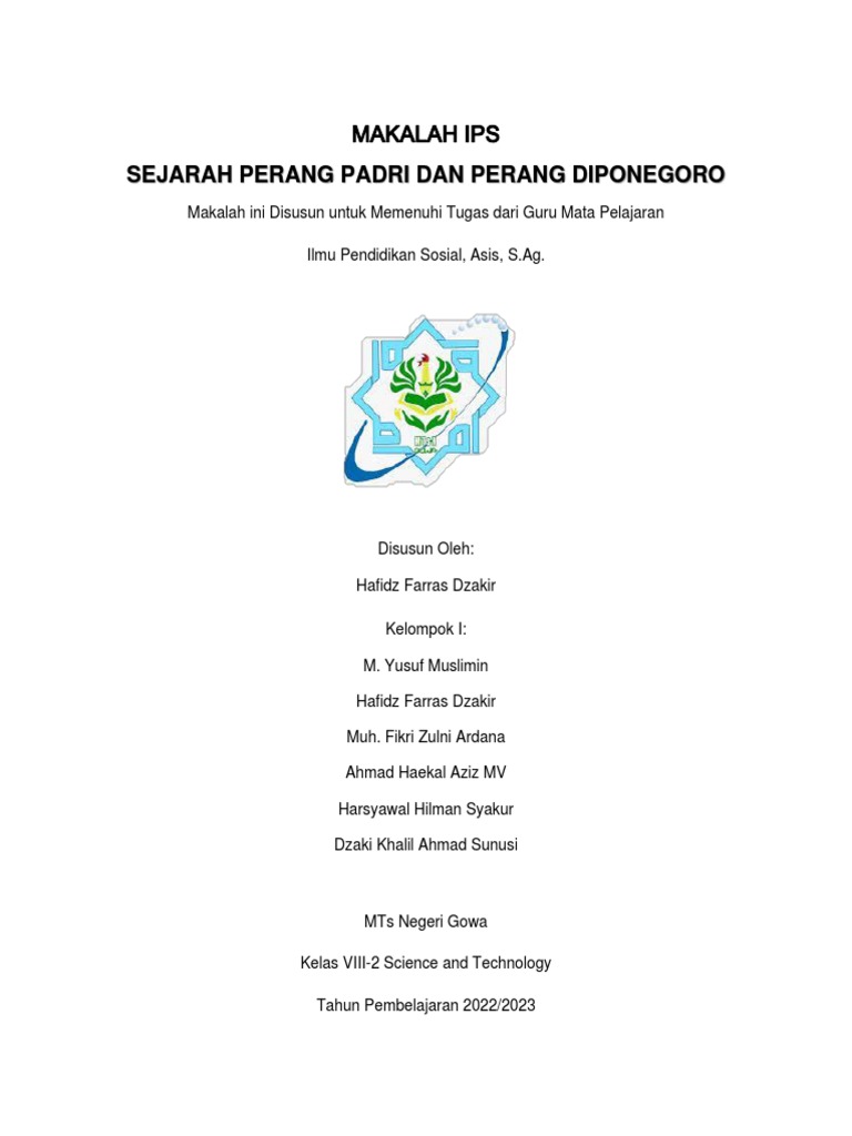 Sejarah Perang Padri Dan Perang Diponegoro | PDF