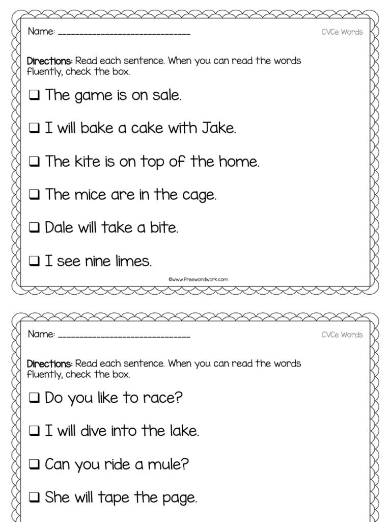 CVCe Fluency Sentences PDF | PDF