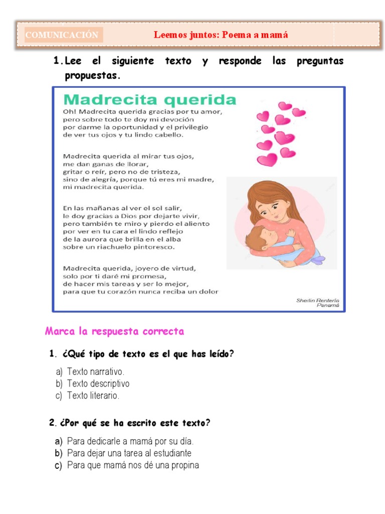 Ficha Leemos Juntos Poema A Mamá Pdf