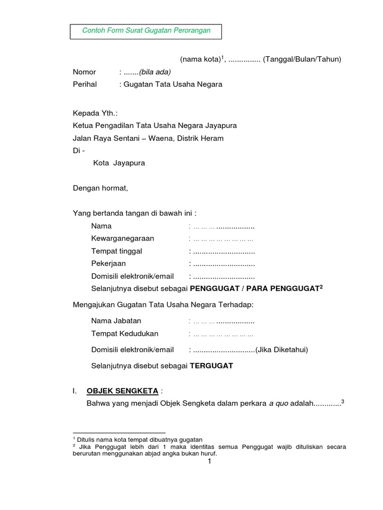 Form Surat Gugatan Perorangan | PDF