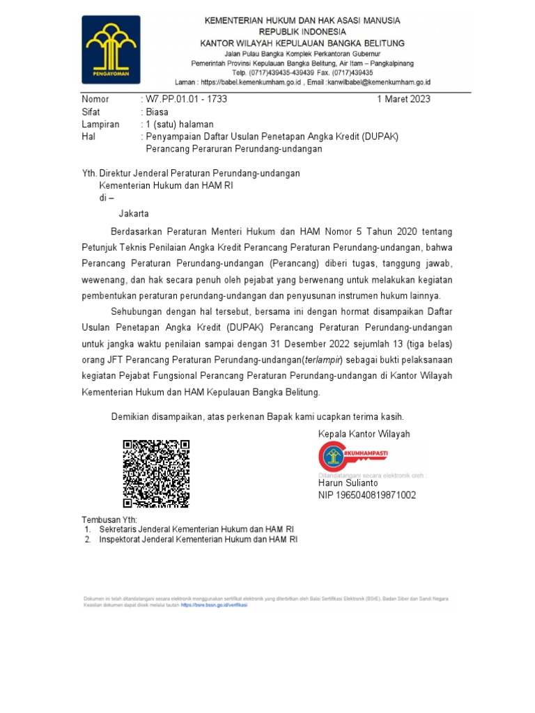 Penyampaian Daftar Usulan Dupak Perancang PDF | PDF