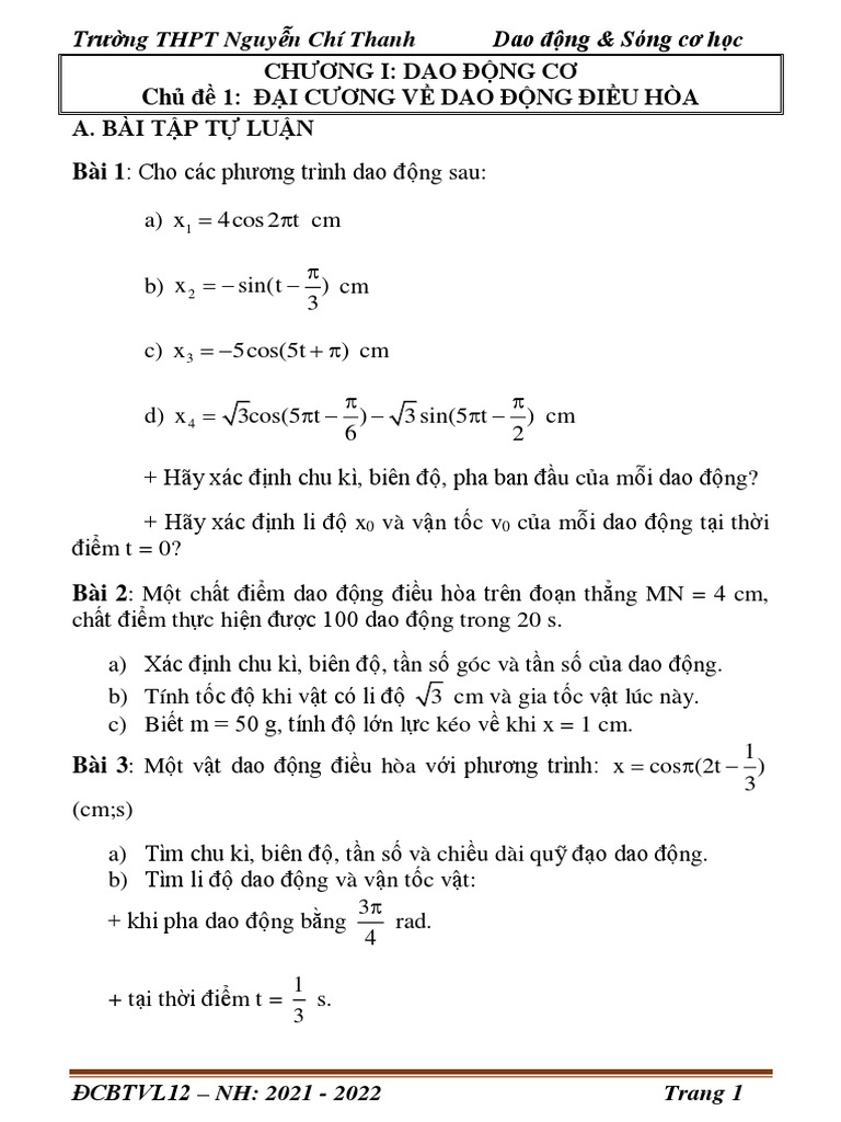 Bai Tap Vat Ly 12 Chuong 1 PDF | PDF