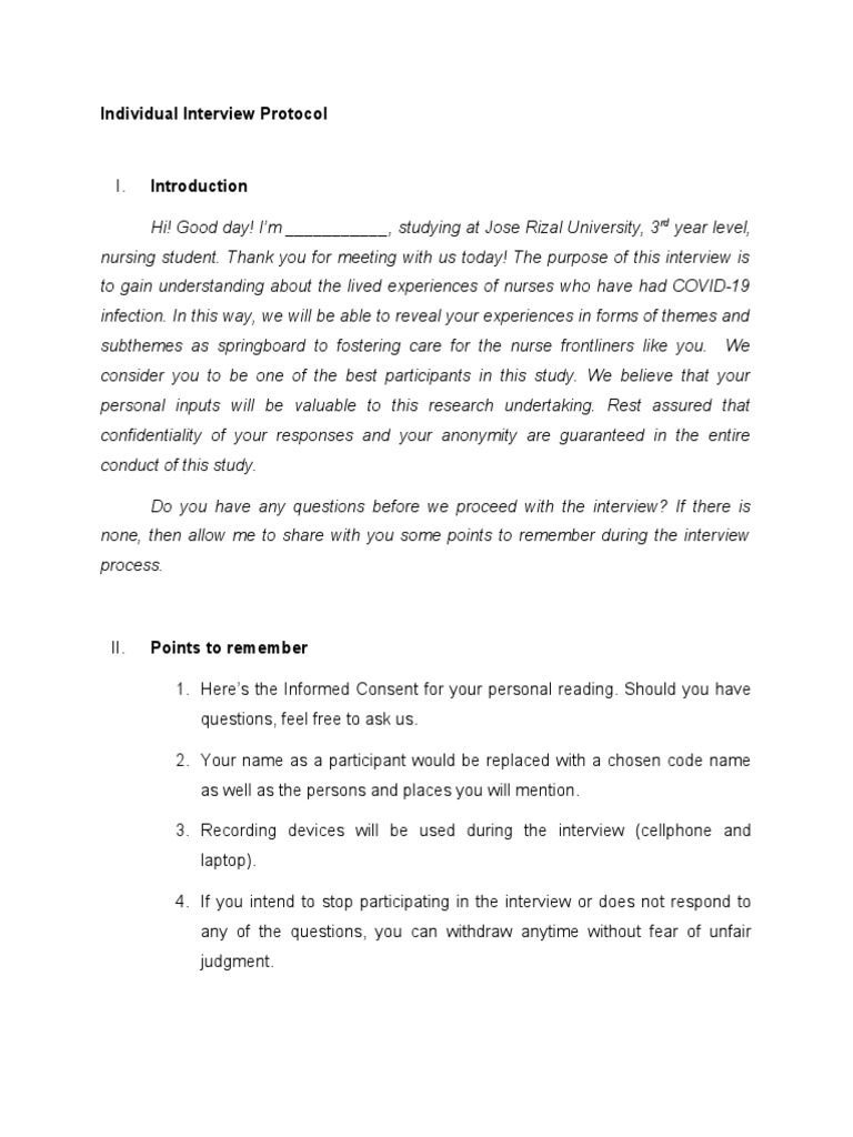 Interview Protocol | PDF | Nursing | Experience
