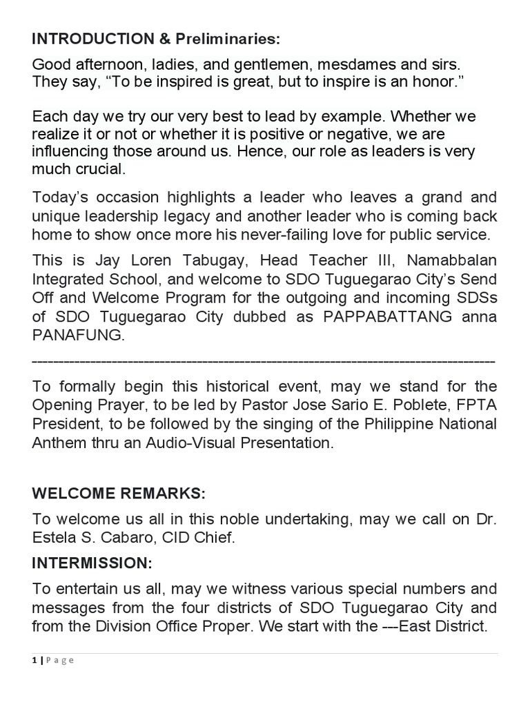 Welcome-Sendoff Hosting Script | PDF