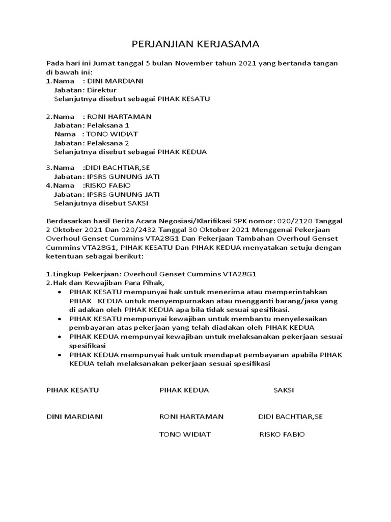 Perjanjian Kerjasama | PDF