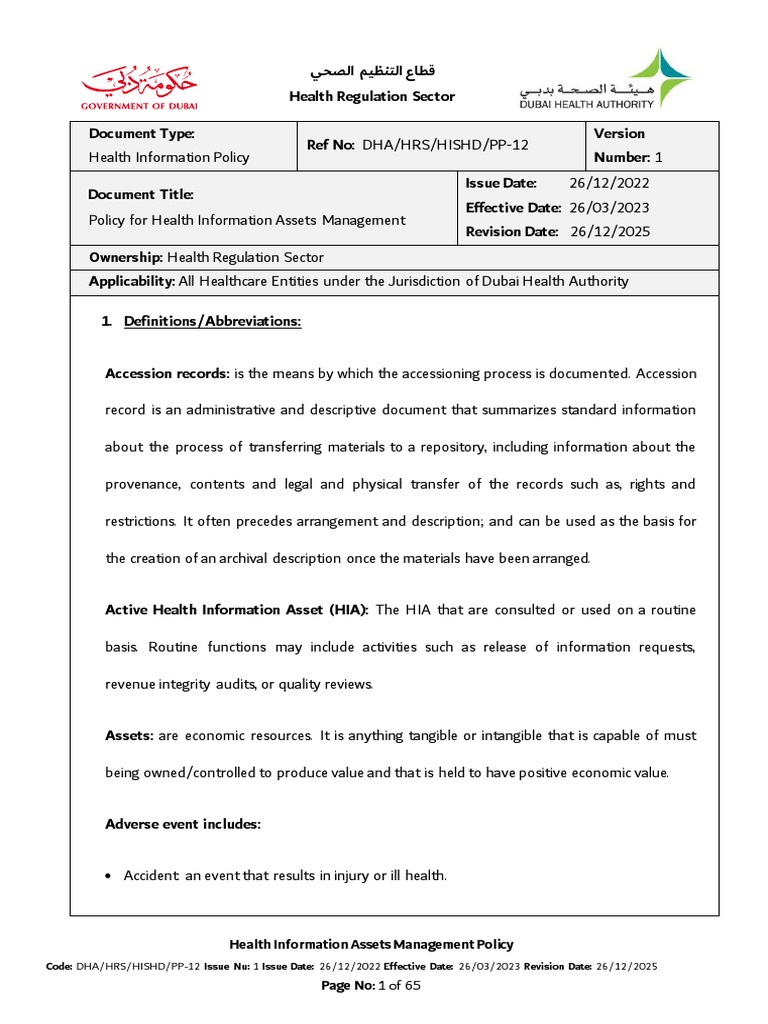 DHA Health Information Management Policy | PDF | Health Informatics ...
