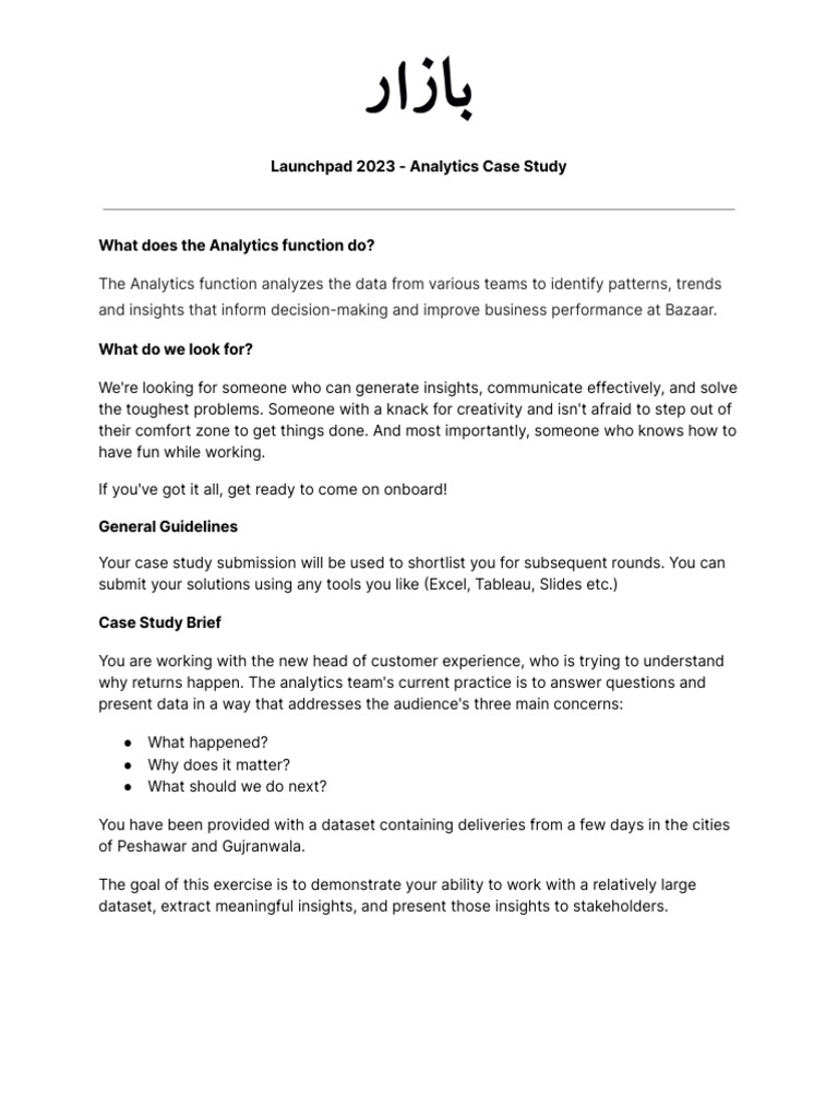 Analytics Case Study - Bazaar Launchpad 2023 | PDF | Career & Growth | Business
