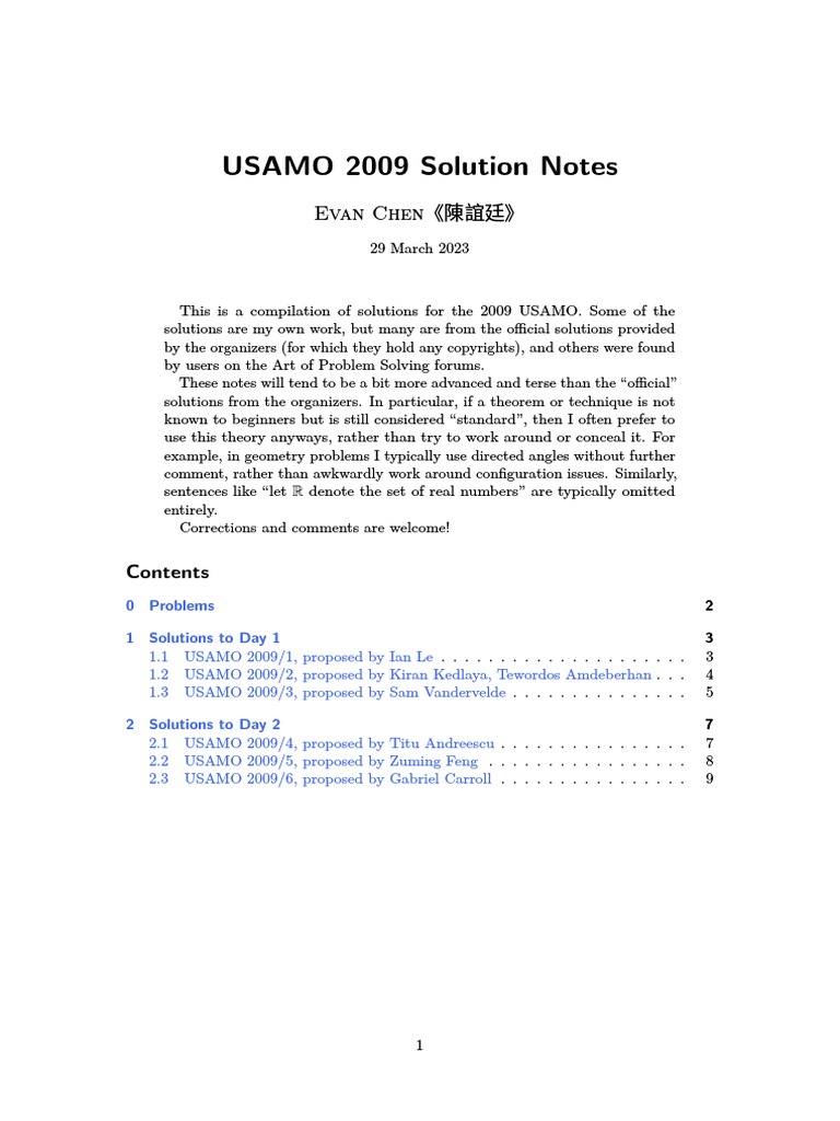 USAMO 2009 Notes PDF | PDF | Rectangle | Euclidean Plane Geometry