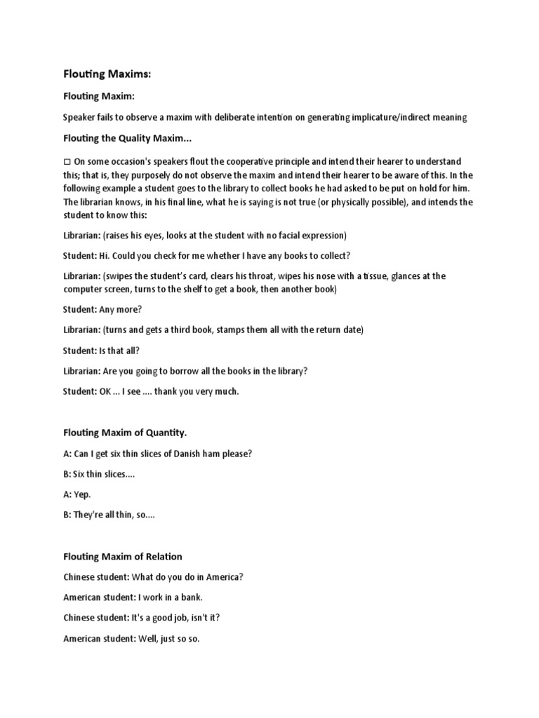 Flouting Maxims: Examples of Conversational Implicature Through ...