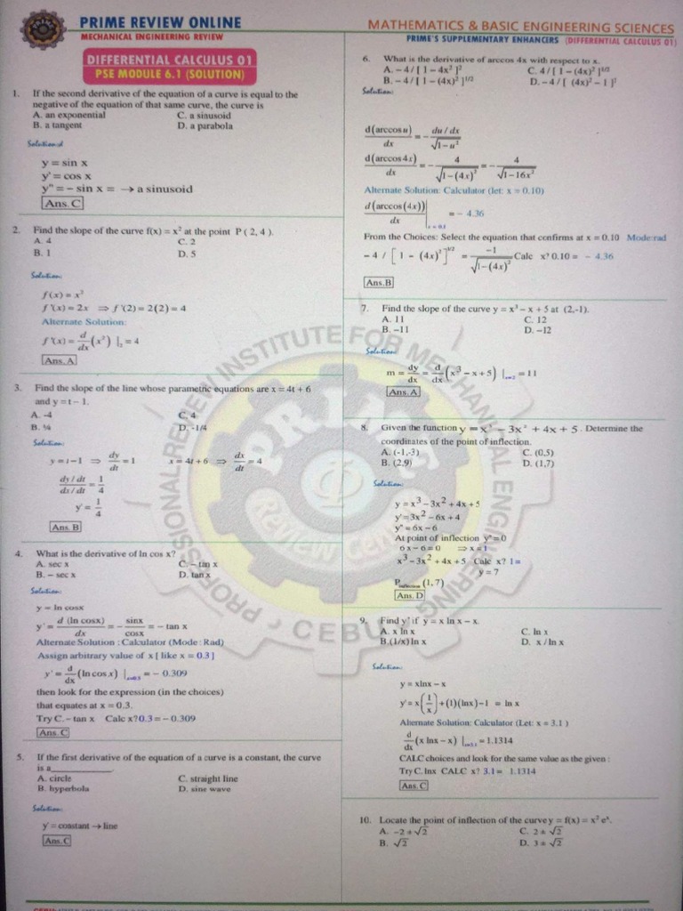 Differential Calculus 01 (Solutions) | PDF
