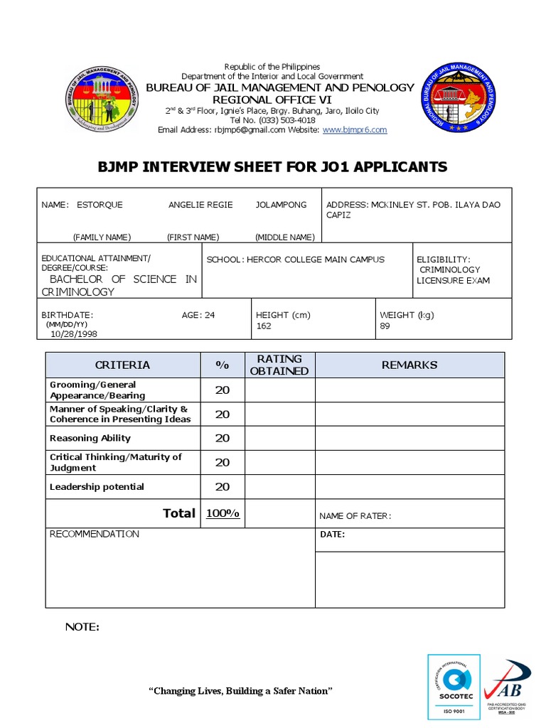Panel Interview Sheet | PDF