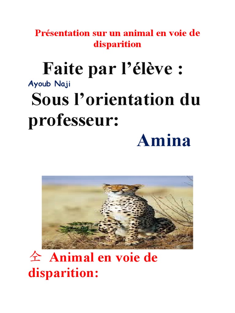 Présentation Sur Les Animaux en Voie de Disparition Ou Disparaitre ...