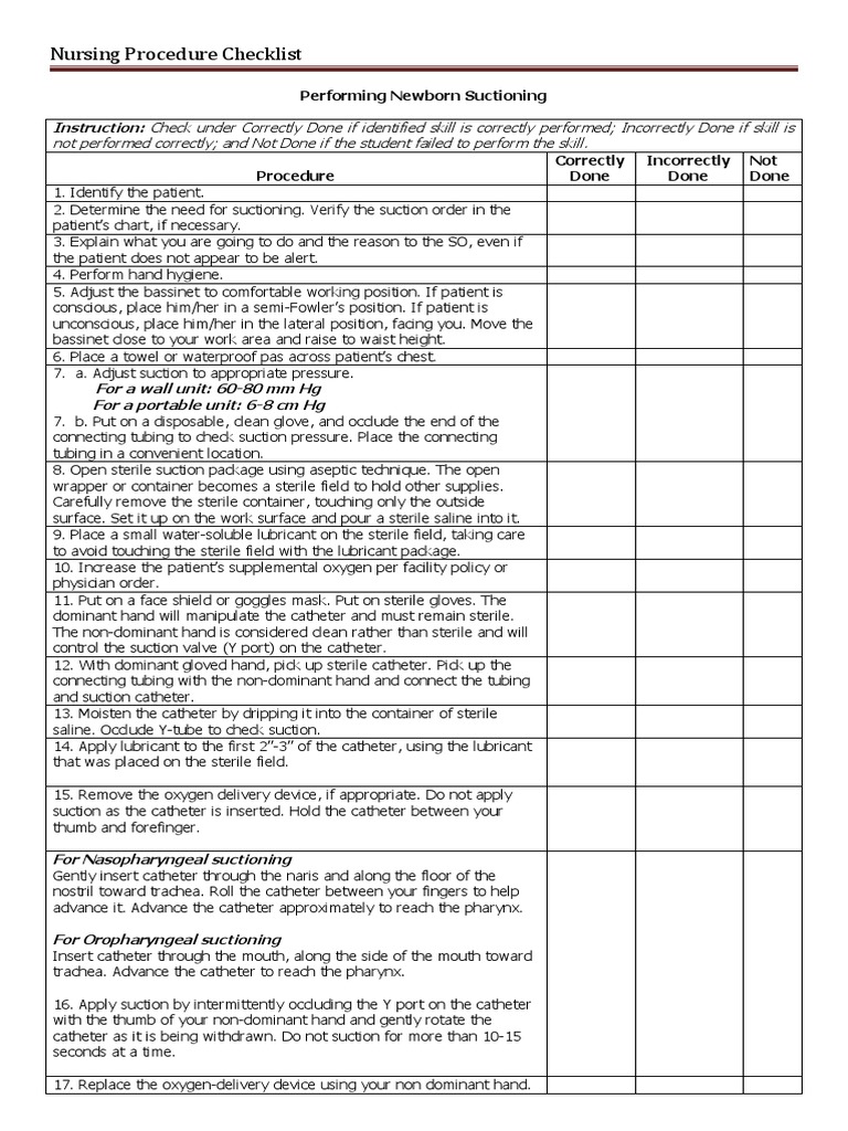 NB Suctioning Checklist Latest PDF | PDF | Science & Mathematics