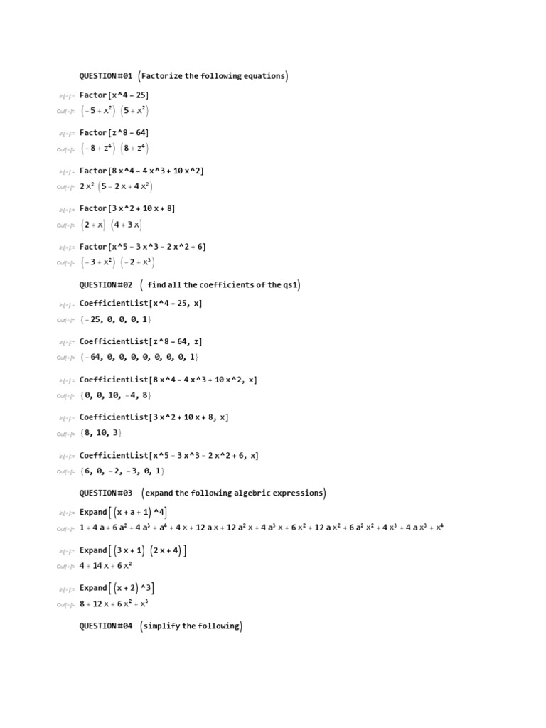 Mathematical Factorization, Expansion, and Manipulation of Algebraic Expressions using Wolfram ...