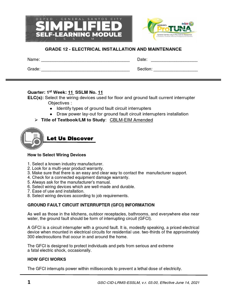 Grade 12 GFCI Installation Guide | PDF | Home & Garden | Computers
