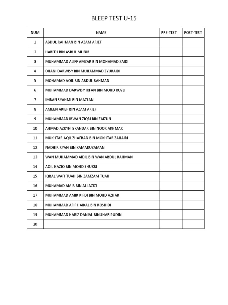U-15 Bleep Test | PDF