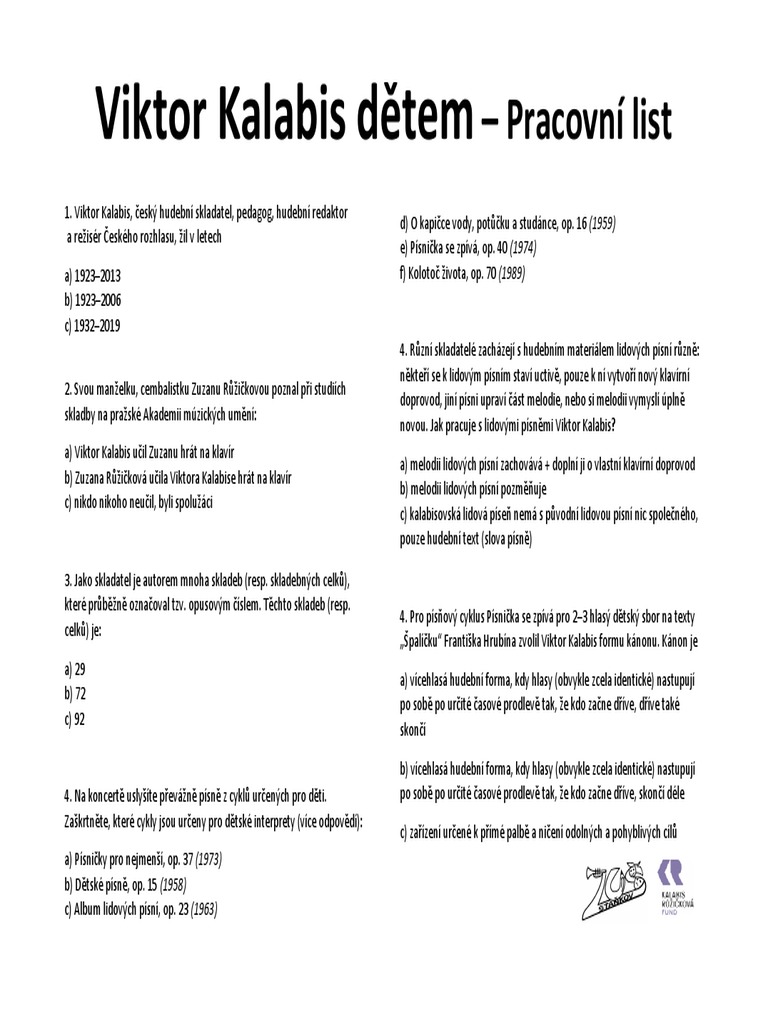 Viktor Kalabis Dětem - Pracovní List PDF | PDF