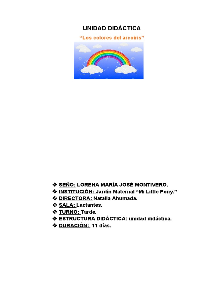 Unidad Didáctica: "Los Colores Del Arcoiris" | PDF