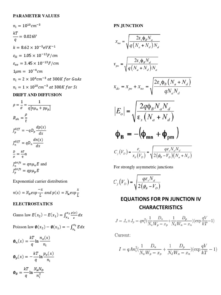 301 2020 Formula Sheet Edited | PDF | Bipolar Junction Transistor | Mosfet