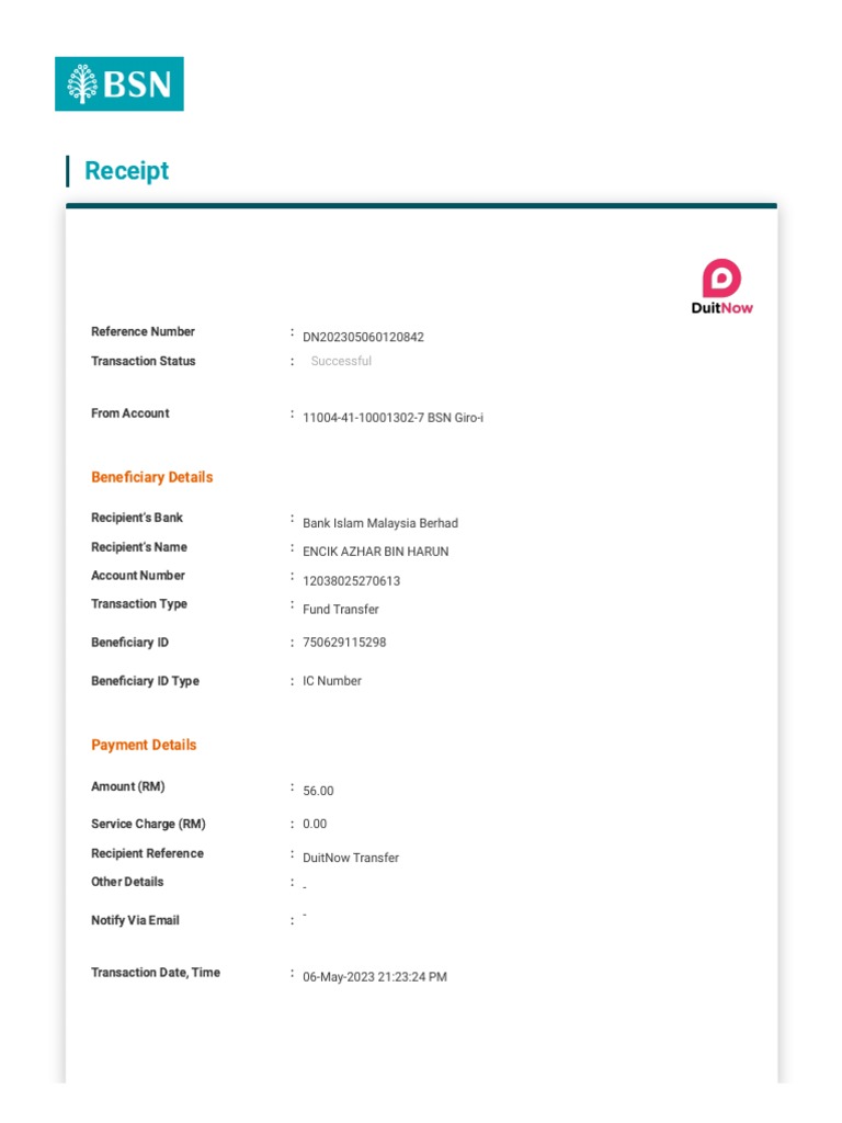 myBSN - Interbank Fund Transfer - Bank Simpanan Nasional PDF | PDF ...