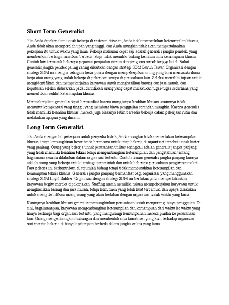 Short Term Generalist | PDF