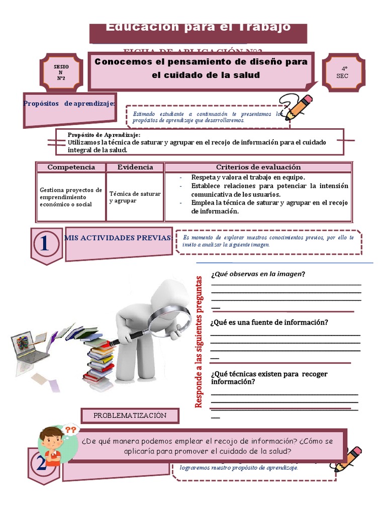 3°-4° Ficha de Aplicación-Sesión2-Sem.2-Exp.2-Educación para El Trabajo | PDF
