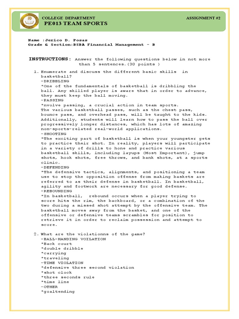 Pe 3.2 Skills in Basketball | PDF