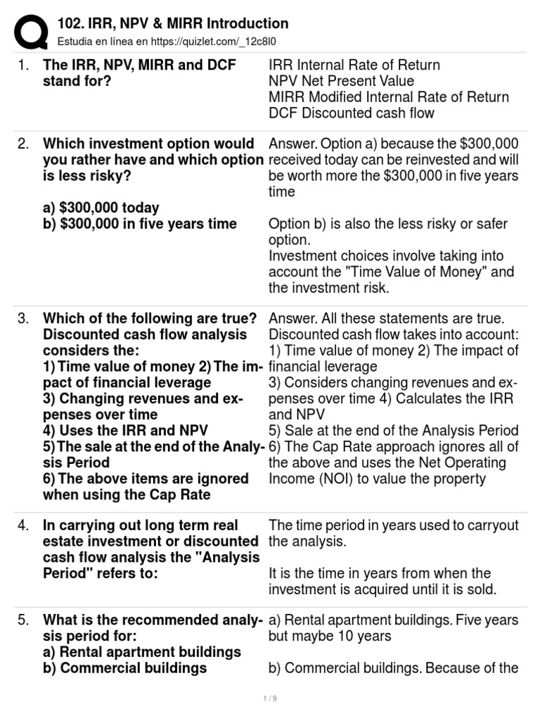 IRR, NPV & MIRR Introduction PDF | PDF
