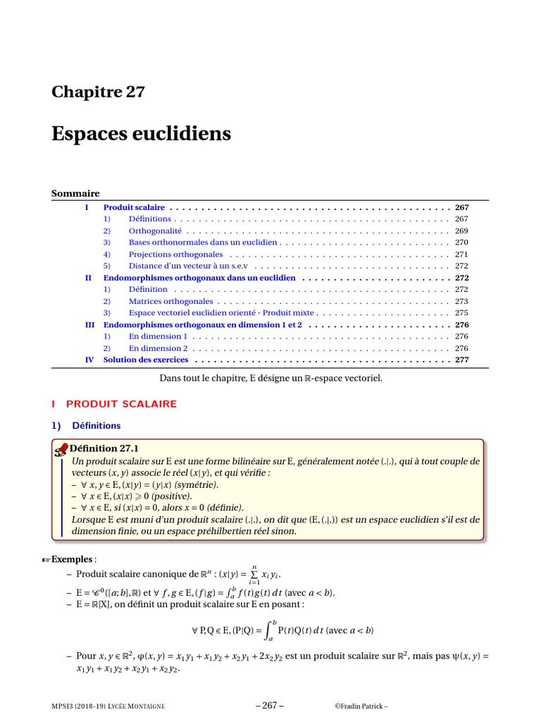 Espaces Euclidiens Cours 1 | PDF | Méthodes et références pédagogiques