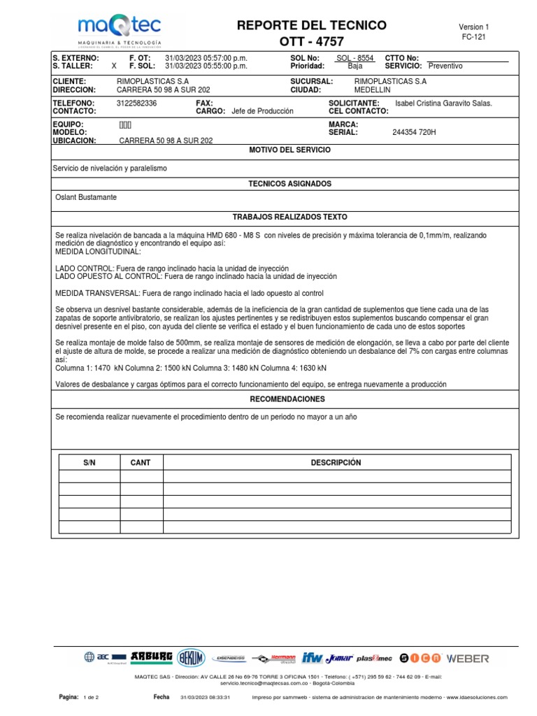 Reporte - Del - Tecnico - INY 680 - M8 S PDF | PDF