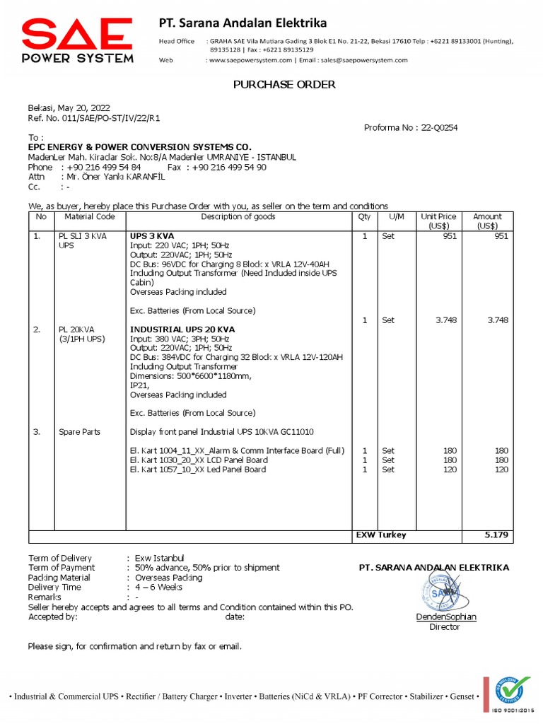 EPC (UPS SLI 3 KVA and PL 20 KVA Industrial) - R1 | PDF