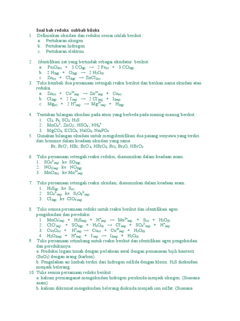 Soal Bab Redoks Bab Biloks | PDF