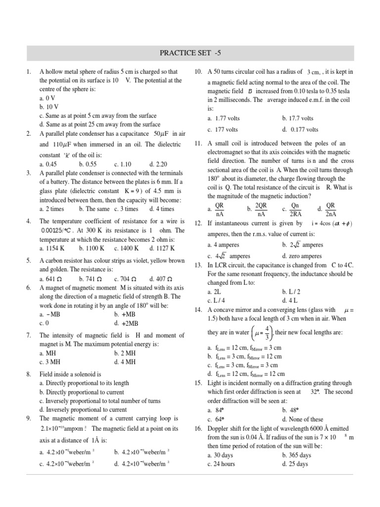 Electromagnetic Waves Practice Problems | PDF | Force | Inductor