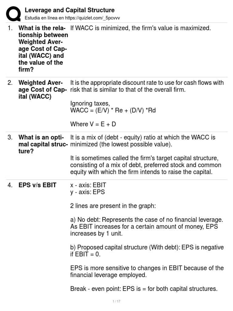Leverage and Capital Structure PDF | PDF