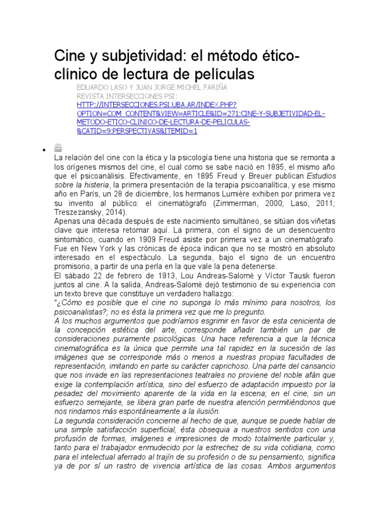 Cine y Subjetividad_el Método Clínico Analítico de Lectura de Filmes | PDF