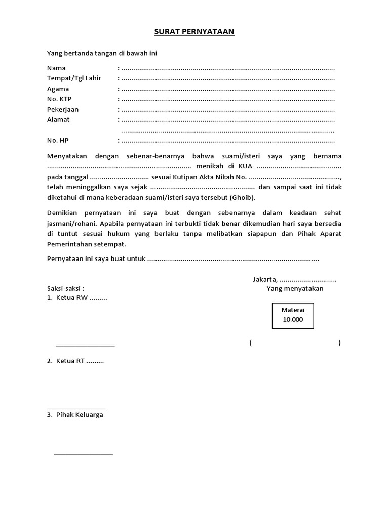 SURAT PERNYATAAN Ghoib PDF | PDF