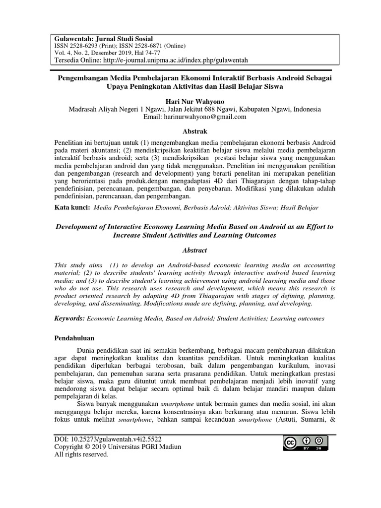 Pengembangan Media Pembelajaran Ekonomi Interaktif Berbasis Android Sebagai | PDF